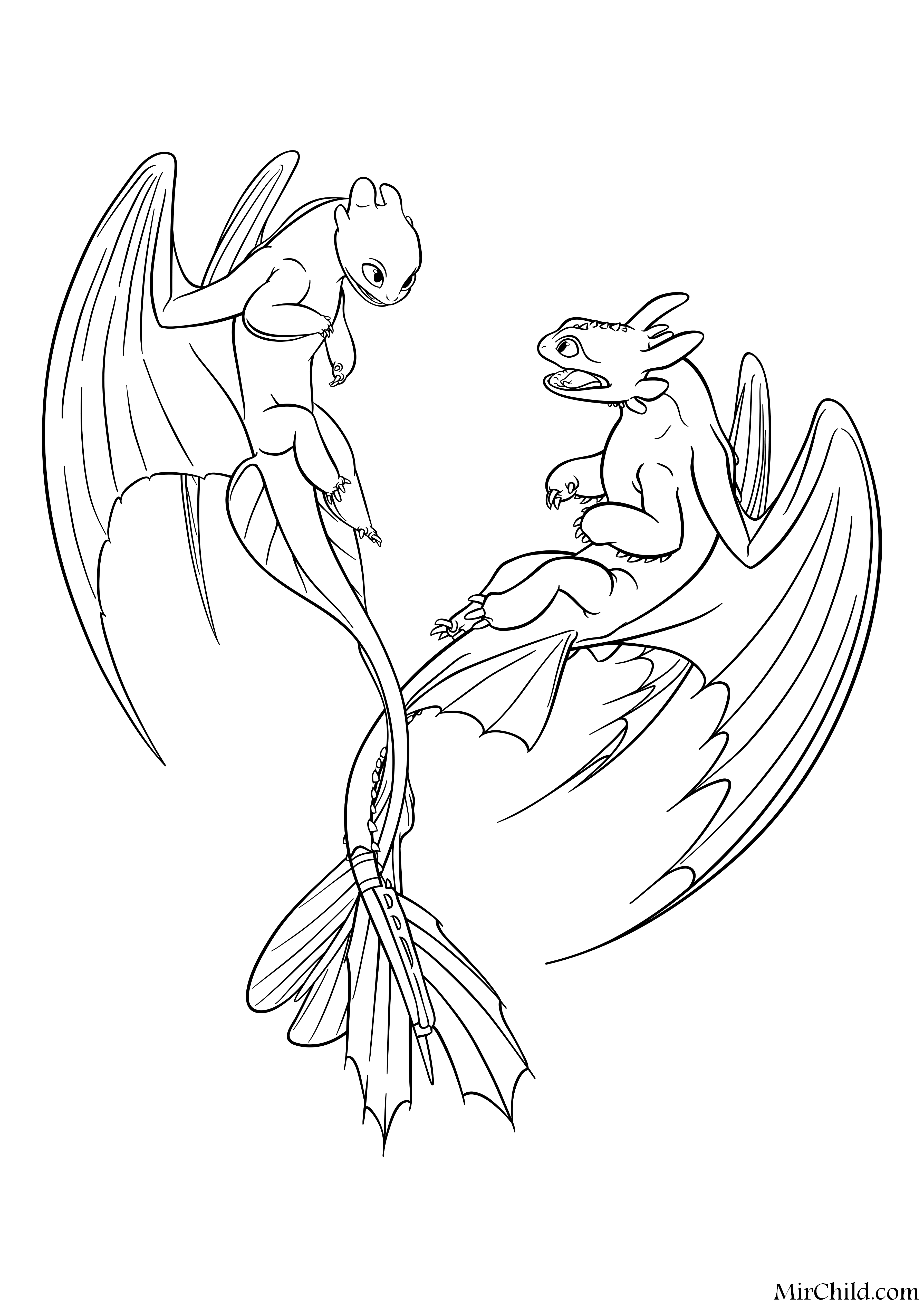 Раскраска - Как приручить дракона 3 - Дневная Фурия и Беззубик | MirChild