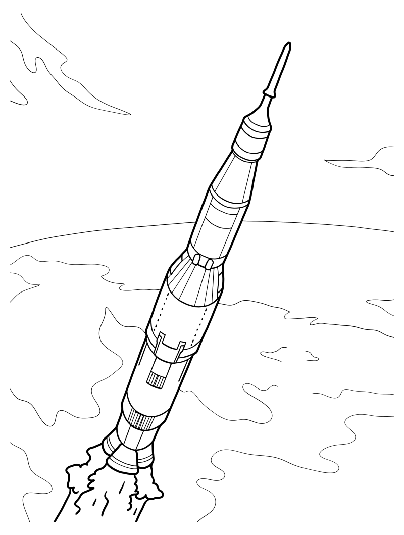 Раскраска - Ракеты - Ракета NASA Saturn V в космосе | MirChild