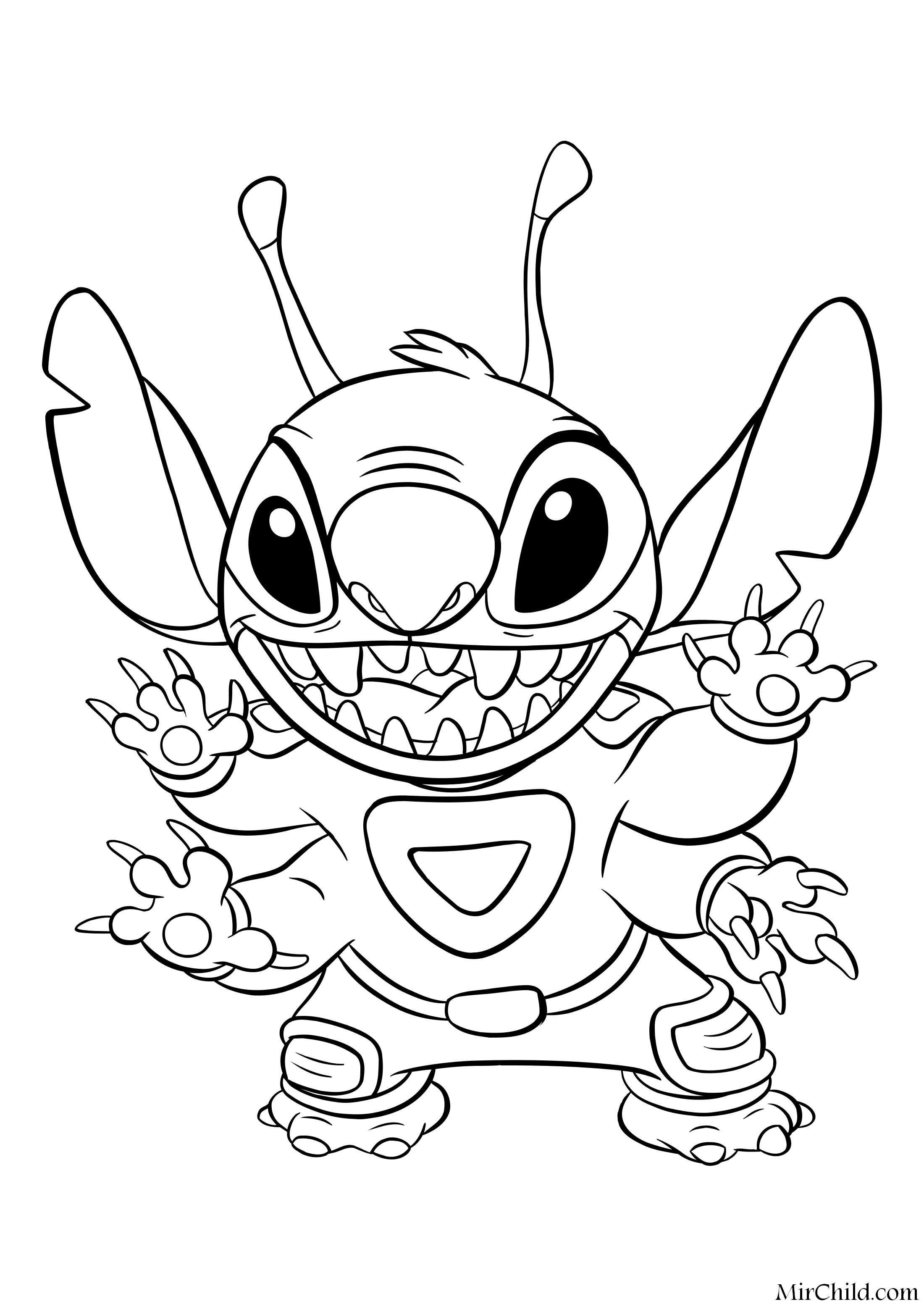 Раскраска - Лило и Стич - Стич с дополнительными лапами | MirChild