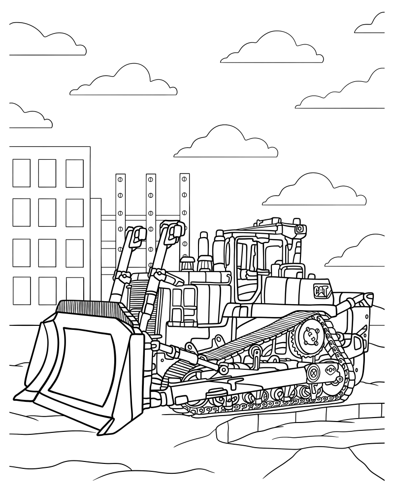 Раскраска - Бульдозеры - Бульдозер Cat Track Type на городской ...